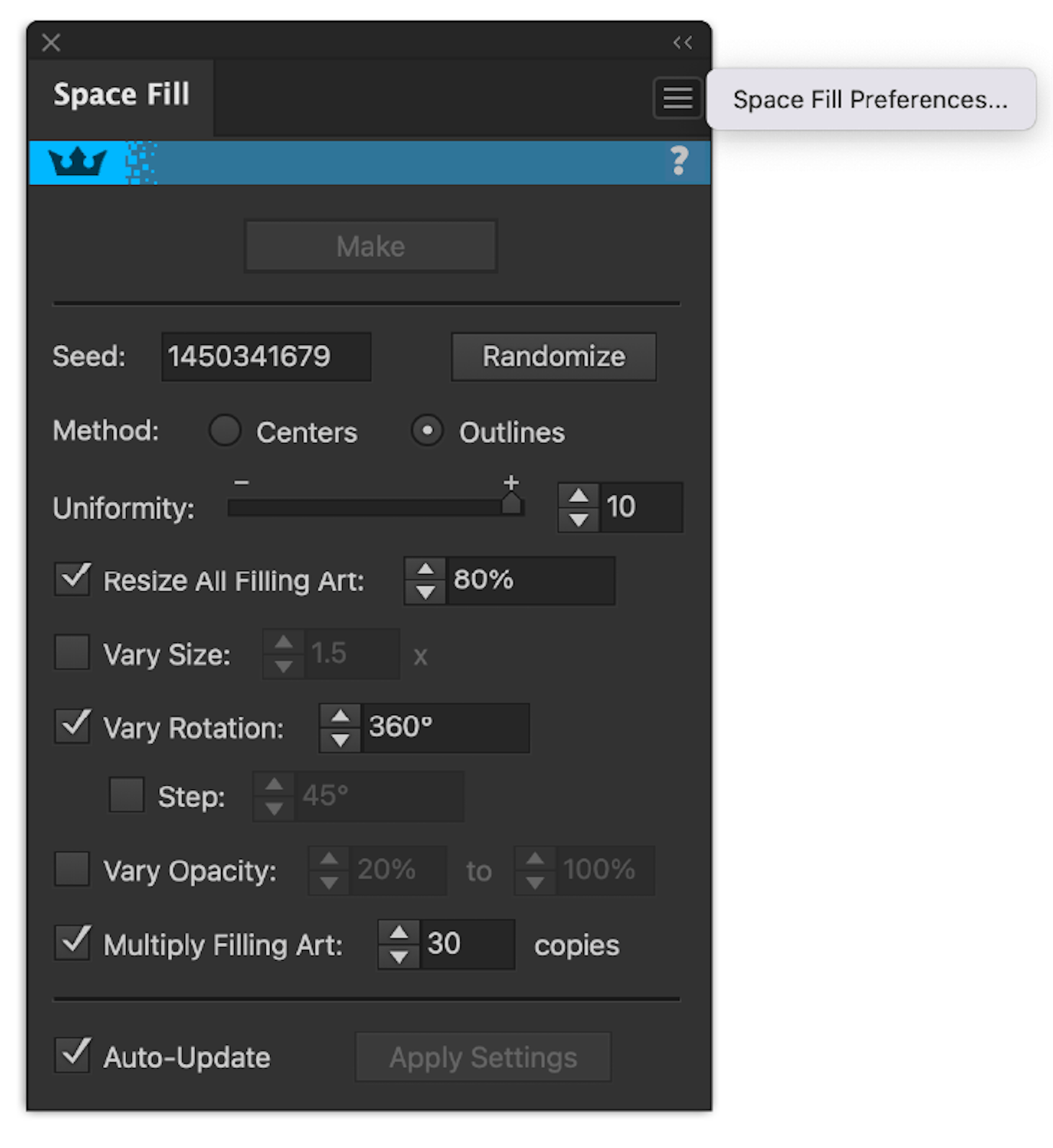 Space Fill Preferences | Astute Graphics Documentation