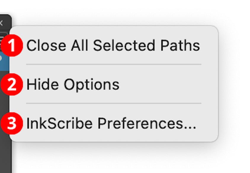 InkScribe Panel Flyout Menu | Astute Graphics Documentation