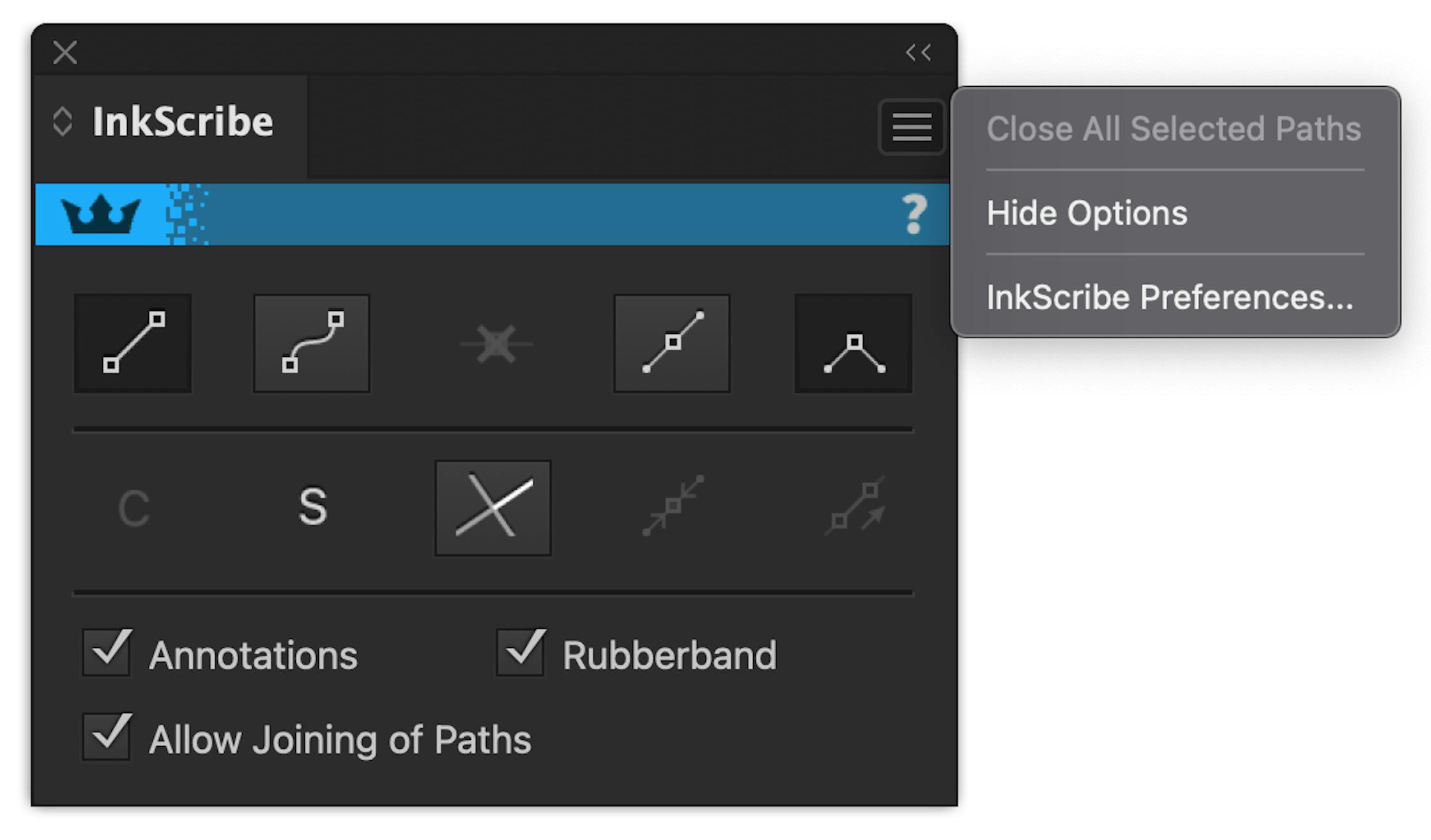 InkScribe Panel Flyout Menu | Astute Graphics Documentation