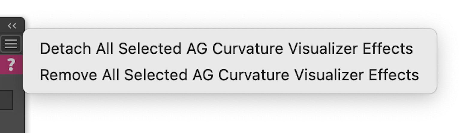 AG Curvature Visualizer Panel Flyout Menu | Astute Graphics Documentation