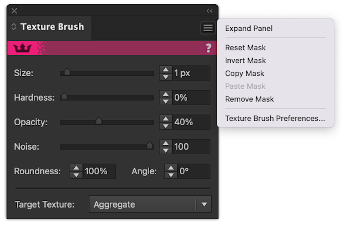 Texture Brush Panel Flyout Menu | Astute Graphics Documentation