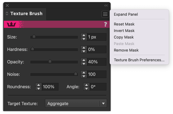 Texture Brush Panel Flyout Menu | Astute Graphics Documentation