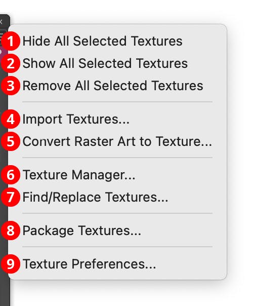 Texture Panel Flyout Menu | Astute Graphics Documentation