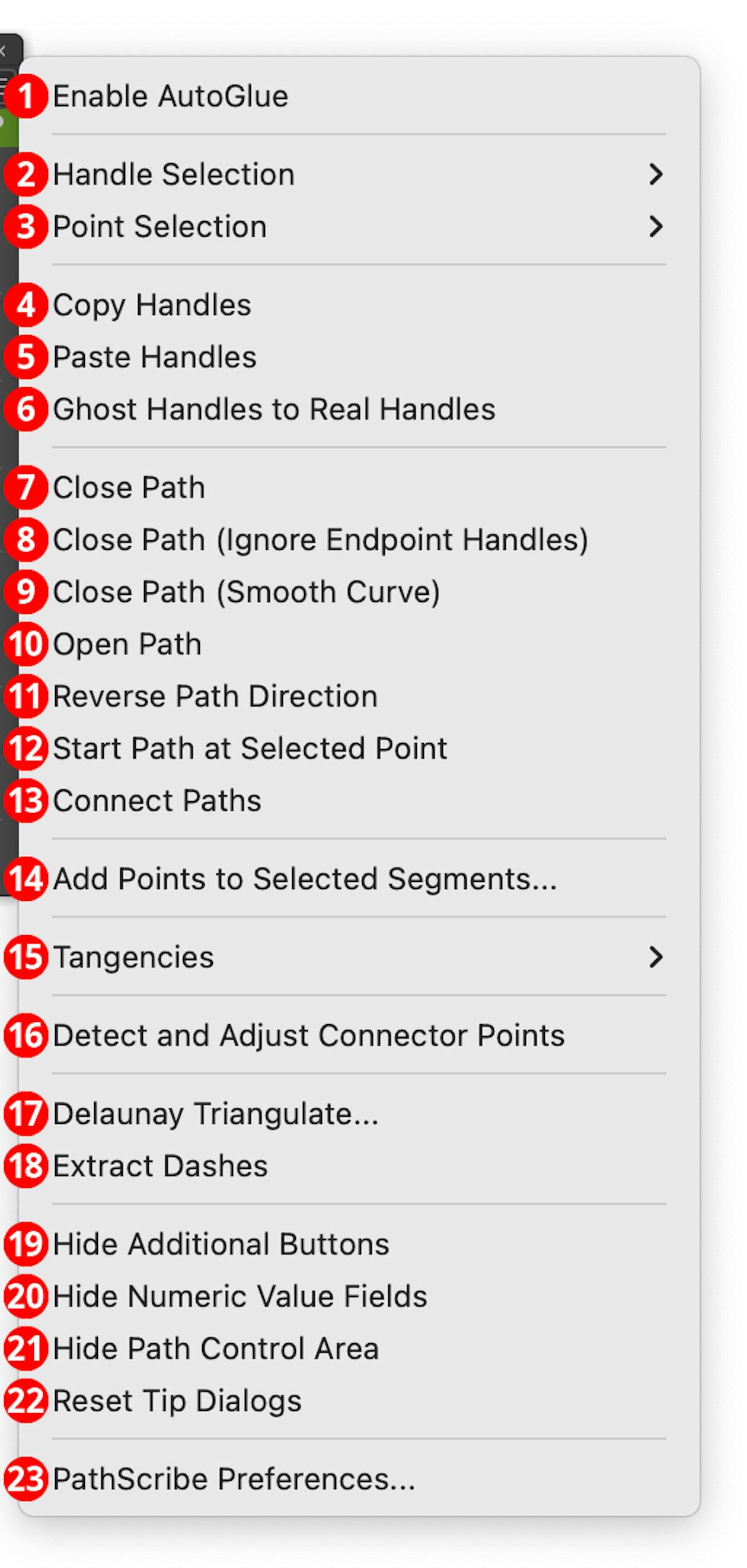 PathScribe Panel Flyout Menu | Astute Graphics Documentation