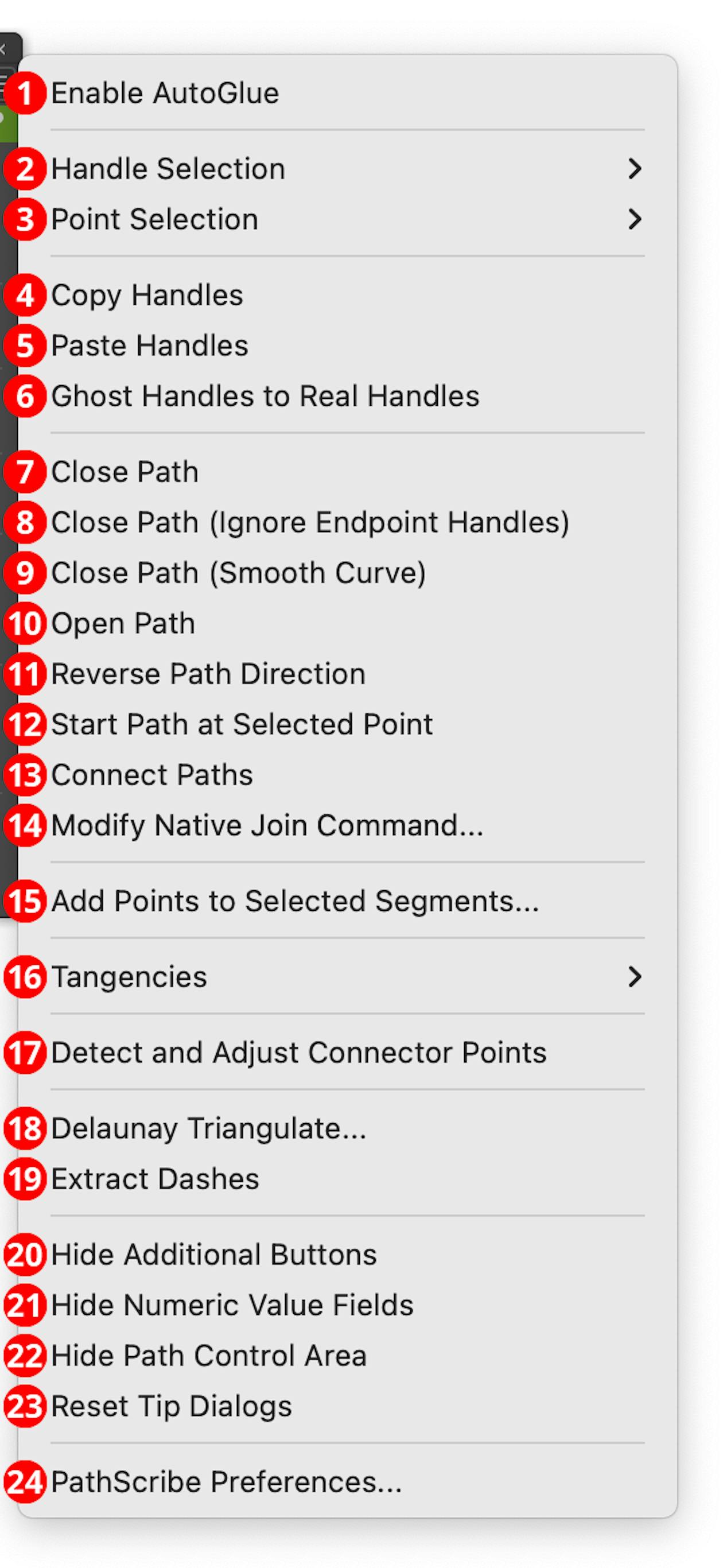 PathScribe Panel Flyout Menu | Astute Graphics Documentation