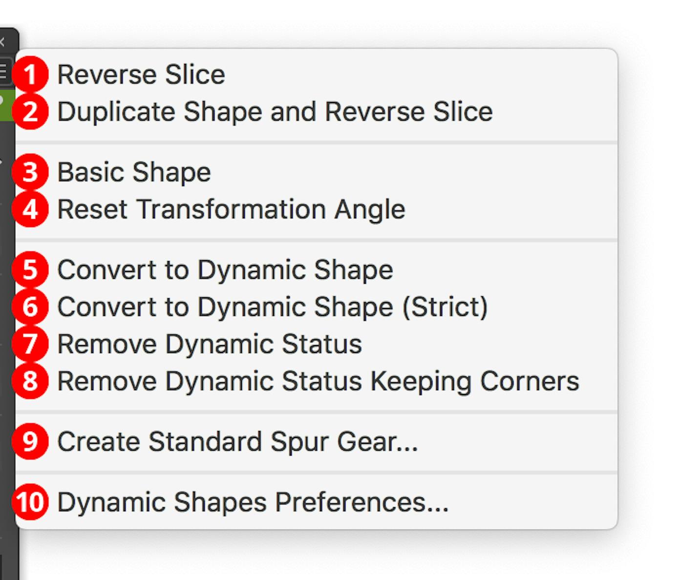 Dynamic Shapes Panel Flyout Menu Astute Graphics Documentation