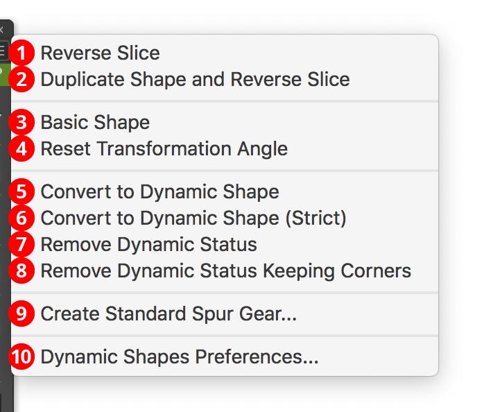 Dynamic Shapes Panel Flyout Menu | Astute Graphics Documentation