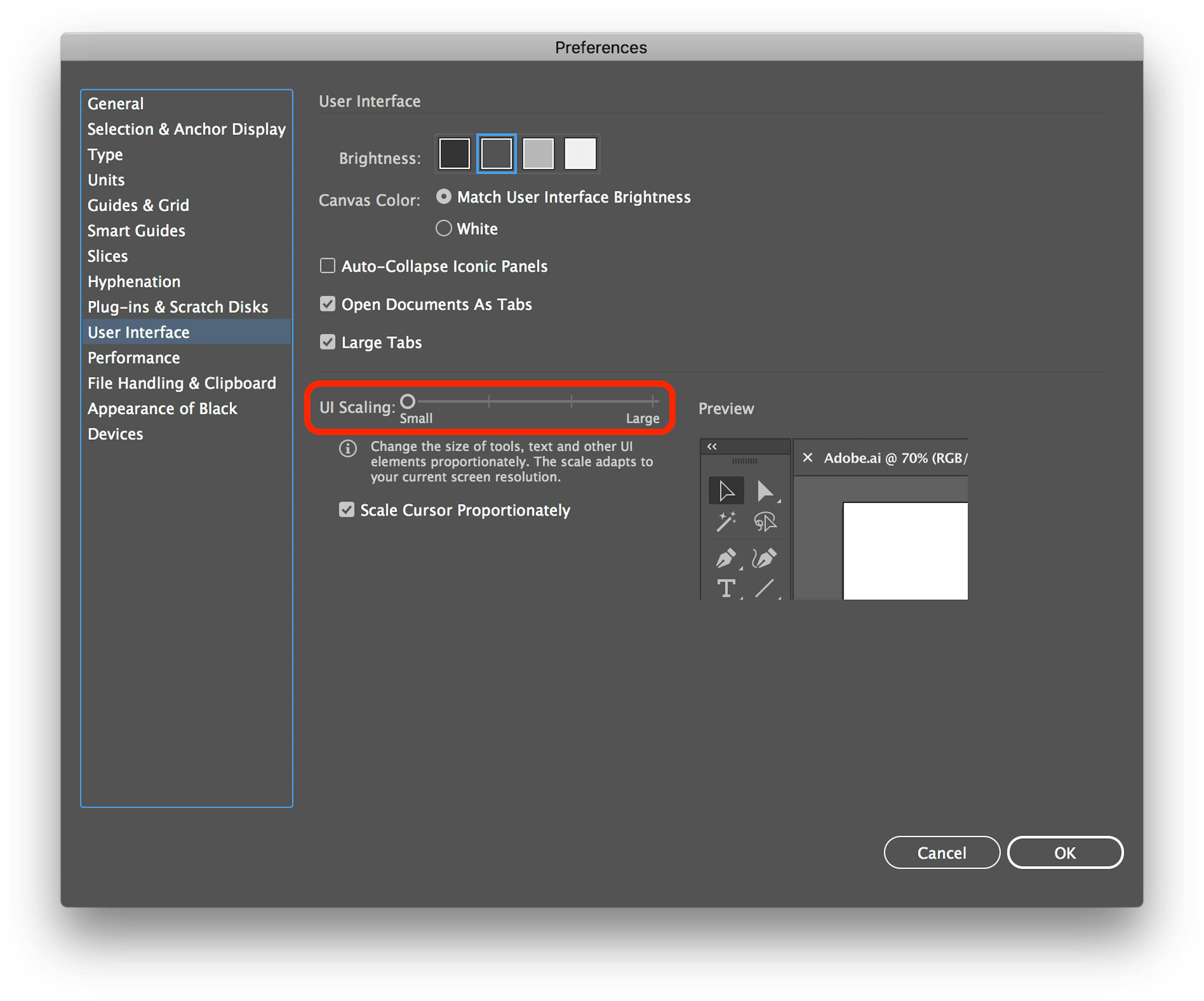 UI Panel Scaling issue in Illustrator 2019 and above